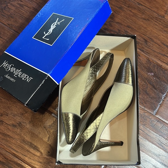 Yves Saint Laurent | Shoes | Ysl Yves Saint Laurent Khaki Linen Heels ...